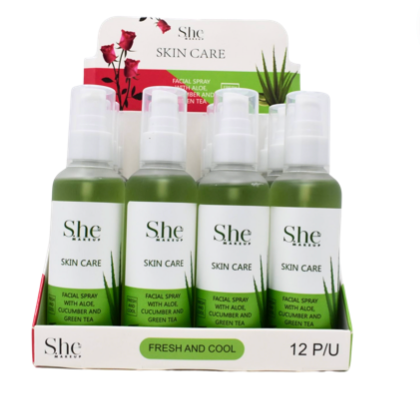 SHE MAKEUP - FACIAL SPRAY WITH ALOE, CUCUMBER AND GREEN TEA - DISPLAY